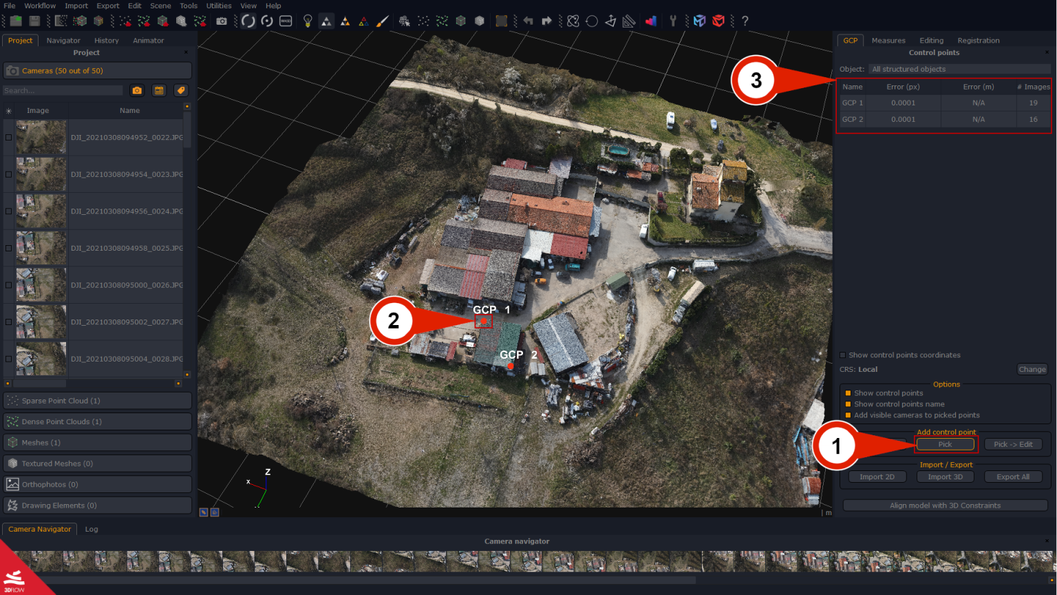 Manage control points and distances in 3DF Zephyr