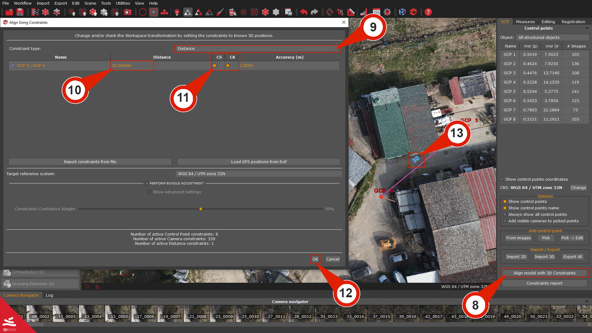 Manage control points and distances in 3DF Zephyr